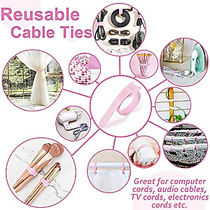 70pcs Computer Cable Ties, Wire Ties, Cord Ties Reusable for Electronics, Hook and Loop Microfiber Cable Ties Extension for Storage, pink, 4, 6, 8 inch