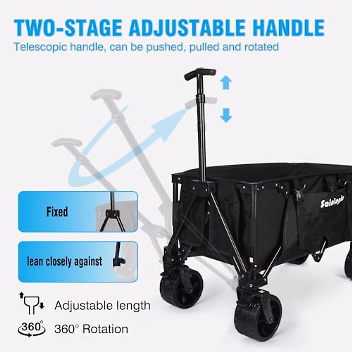 Sainlogic Collapsible Foldable Wagon, 120L Capacity Shopping Cart with Brake, Portable Folding Wagon with Big All-Terrain Wheels