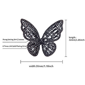 TKMIRA Butterfly Ring for Women Gold Adjustable Cubic Zirconia Ring Jewelry Sparkling Sterling Silver Open Statement Ring (black butterfly)