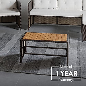 Edenbrook Bayview Rattan Patio Furniture - Mix and Match Outdoor Furniture, Table Only, Brown Rattan/Grey Wood, 29.5"D x 17.75"W x 15.75"H