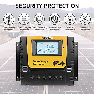 GCSOAR 60A Solar Charge Controller 12V 24V 36V 48V, Max PV 100VDC, Backlit Display, Solar Panels Off-Gird, Quattro USB Intelligent PWM Regulator for LFP, AGM, SLD, FLA BAT (60A)