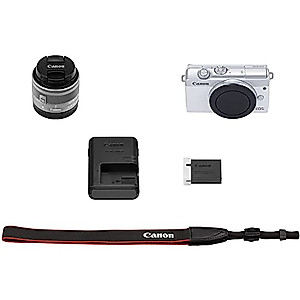 Canon EOS M200 Mirrorless Digital Camera with 15-45mm Lens (White) (3700C009) + Canon EF-M Lens Adapter + Canon EF 50mm Lens + 64GB Card + Case + Corel Photo Software + More (Renewed)