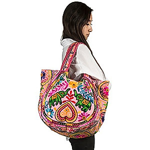 TribeAzure Pink Elephant Canvas Shoulder Bag Handbag Tote Purse Casual Spacious Summer Spring Top Handle Large