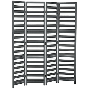 HOMCOM 5.6' Tall 4-Panel Room Divider and Folding Privacy Screen, Louvred Freestanding Privacy Divider, Partition Wall for Indoor Bedroom Office, White Grey