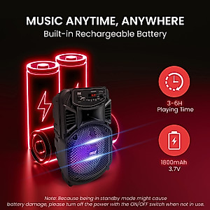Pyle Portable Bluetooth PA Speaker System-300W Rechargeable Indoor/Outdoor Bluetooth Speaker Portable System w/ 8” Subwoofer 1” Tweeter, Microphone in, Party Lights, MP3/USB, Radio, Remote PPHP834B