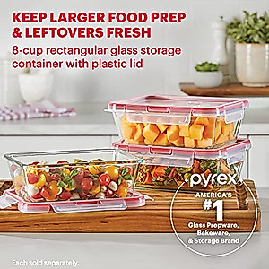 Pyrex Freshlock Glass Food Storage Container, Airtight & Leakproof Locking Lids, Freezer Dishwasher Microwave Safe, 8 Cup