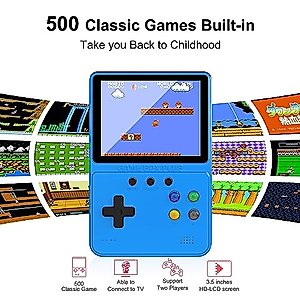 Heiko Retro Portable Handheld Game Console to Experience 500 Classic Games Anytime Anywhere, 3.5In Screen Video Game Console 1200mAh, Handheld Video Game Support for Connecting TV & Two Players(Blue)