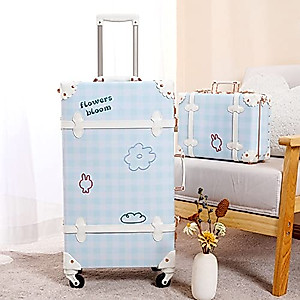 urecity Cute Suitcase Set for Teen Girls Kawaii, Lightweight and Durable Aesthetic Luggage Set 2 Piece, Tote Case Included (Blue Plaid, 26"+12")