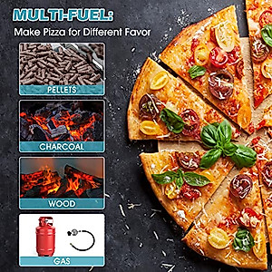 Pizza Oven Outdoor,13" Multi-Fuel Rotatable Pizza Ovens,Portable Wood Fired and Gas Pizza Oven,Stainless Steel 3-Layer Oven,Pizza Maker with Built-in Thermometer,Pizza Cutter & Carry Bag