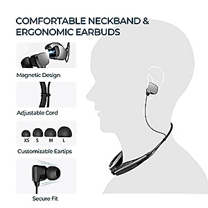 Redzoo Neckband Headphones, Around The Neck Bluetooth Headphones w/Noise Cancelling Microphone, Bluetooth Headset w/ 22hrs Playtime, Neck Earphones Stereo Bass, for Music, Conference, Video, Call