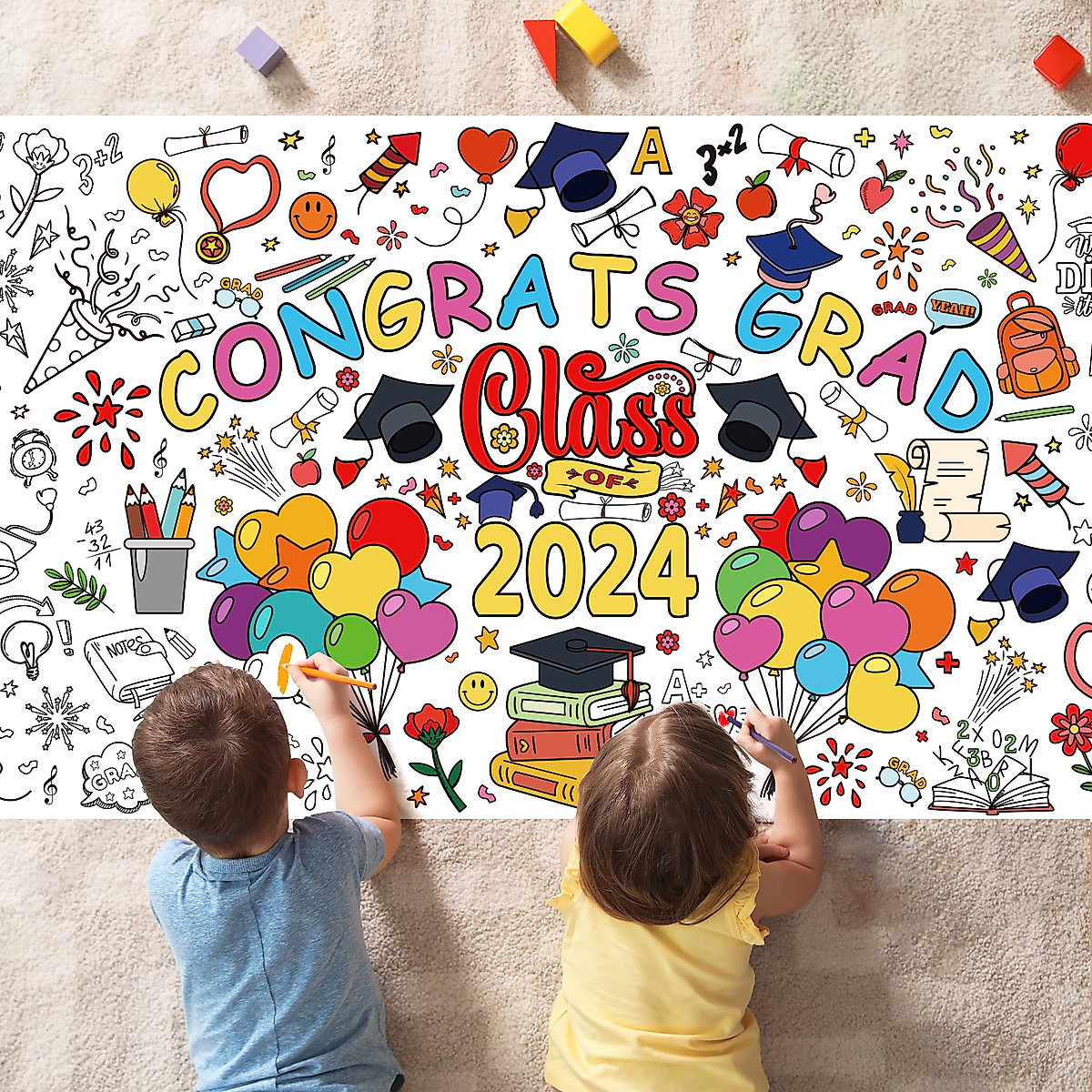OHOME Graduation Giant Coloring Poster/Tablecloth - Kindergarten Graduation Gifts - 30 x 72 Inches Jumbo Coloring Banner Kids Crafts Games,Kindergarten Graduation Decorations for 5th Grade Preschool