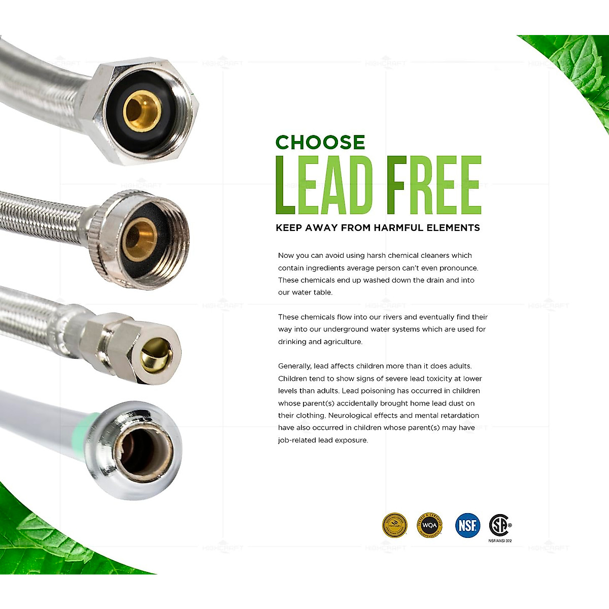 Highcraft CNCT27124-OM-2 Faucet Supply Line Connects Kitchen Sink To Water Supply, Braided Faucet Connector With 1/2 In x 3/8 In Brass Nut, Stainless Steel 24 In (Pack Of 2)