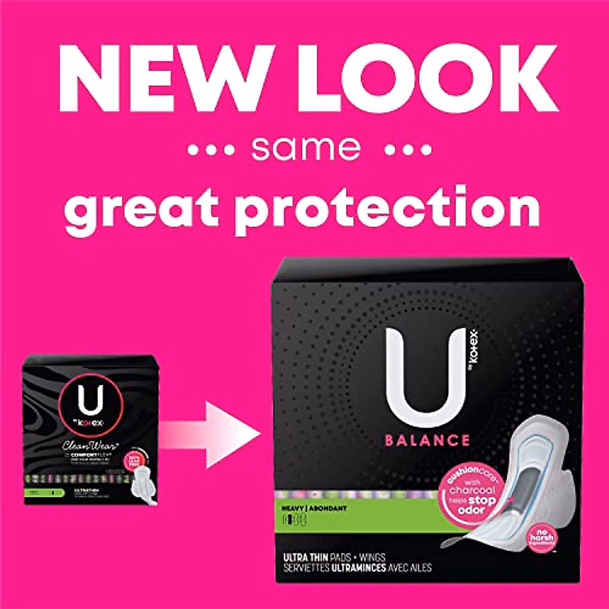 U by Kotex Balance Ultra Thin Pads with Wings, Heavy Absorbency, 46 Count (Packaging May Vary)