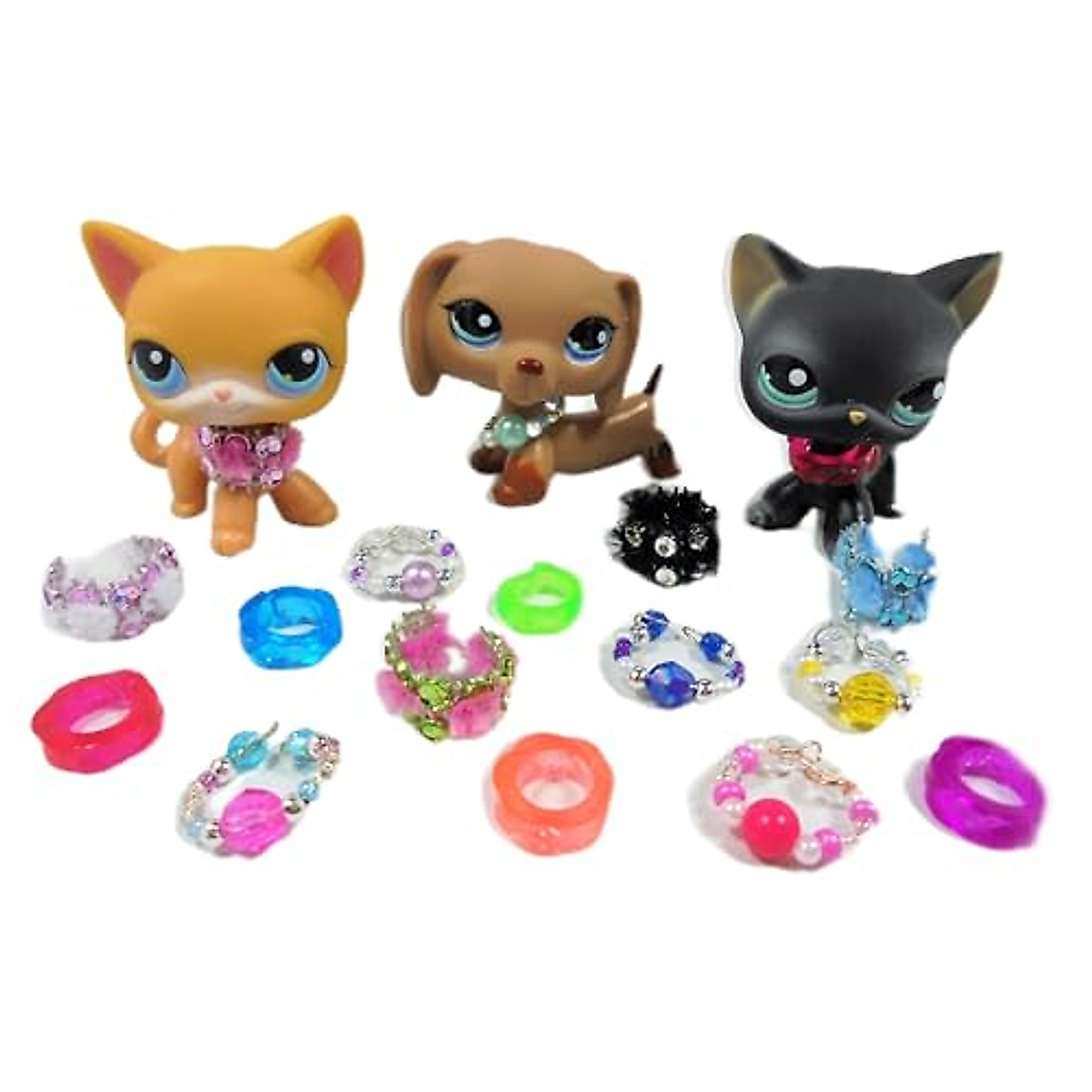 happyblockbuilder Compatible with Littlest Pet Shop Accessories LPS Collar Bow Craft Sets Random Gift Bag Lots; Pets NOT Included (Collars 3pc.)