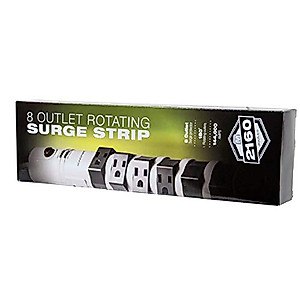 Monoprice 8 Outlet Rotating Surge Strip - UL Rated 2,160 Joules with Grounded and Protected Light Indicator, Gray