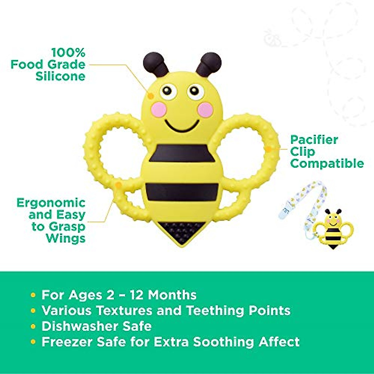sweetbee Buzzy Bee Teether Toy, Multi-Textured, Soft & Soothing, Easy to Hold (BPA Free, Freezer & Dishwasher Safe)