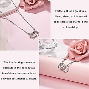 AnotherKiss Sun and Moon Necklace, Best Friend Friendship Necklace Gifts for Women Girls, BFF Sister Necklace Gifts, Silver Tone