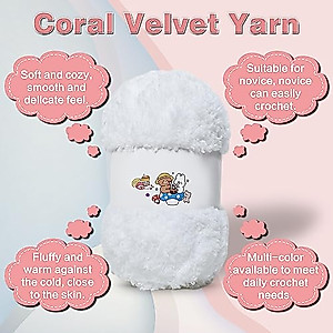 3 PCS 150g Soft Coral Velvet Yarn Chenille Yarn for Crocheting,Fluffy Yarn for Knitting and Croche DIY Craft,Warm Yarn for Bag Hat Scarve Clothe Gloves Slippers Doll(White)