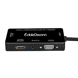 CableDeconn Multiport 4-in-1 HDMI to HDMI DVI 4K VGA Adapter Cable with Audio Output Adapter Converter (Black)