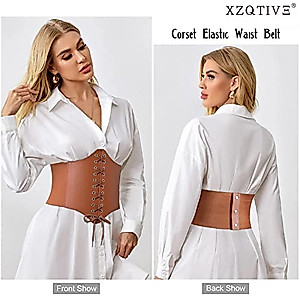 XZQTIVE Womens Corset Belt Elastic Waist Belt Lace-up Cinch Belt Pirate Corset Belt Renaissance for Costume 5.9'' Width(Brown, Fit Waist 32-36in)