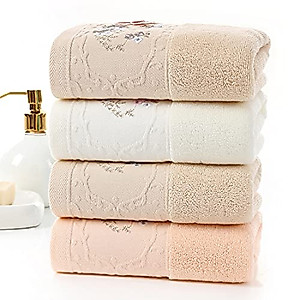 Tinymumu Hand Towels Set of 2 Embroidered Floral Pattern 100% Cotton Absorbent Soft Towel for Bathroom 13.4 x 29.1 Inch (Brown)