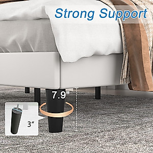 VECELO Twin Bed Frames, Upholstered Platform Bedframe, Adjustable Headboard, Wood Slat Support, No Box Spring Needed, Easy Assembly, White