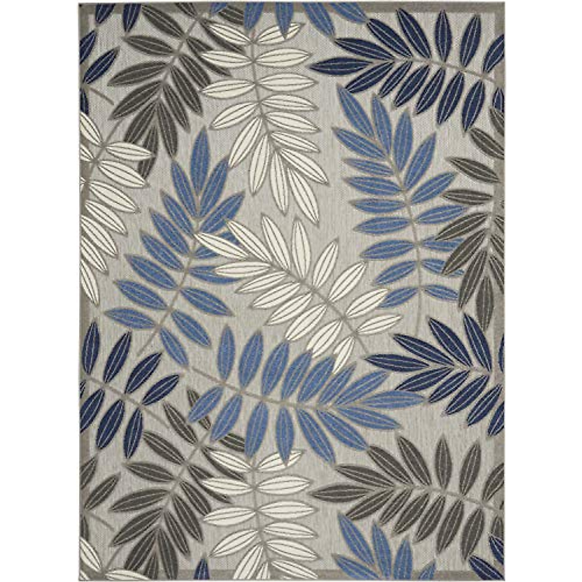 Nourison Aloha Indoor/Outdoor Grey/Blue 7'10" x 10'6" Area Rug, Easy Cleaning, Non Shedding, Bed Room, Living Room, Dining Room, Backyard, Deck, Patio (8x11)