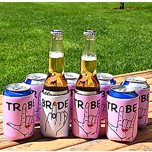 Bachelorette Party Decorations Ring Finger Can Cooler - 10 Count | Neoprene Drink Holder Sleeve, Pink + White Party Favors, Bridesmaid Gifts - Bride Tribe Koozies