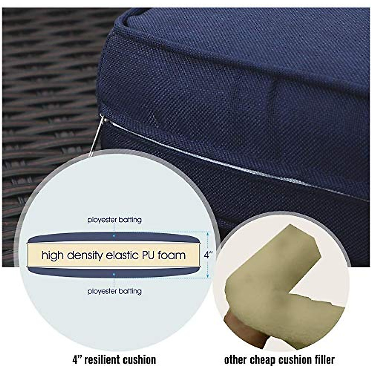 PHI VILLA Outdoor Sectional Wicker Sofa Sets Patio Furniture-Rattan Table and Sofa Chairs (5-Piece, Dining Set)