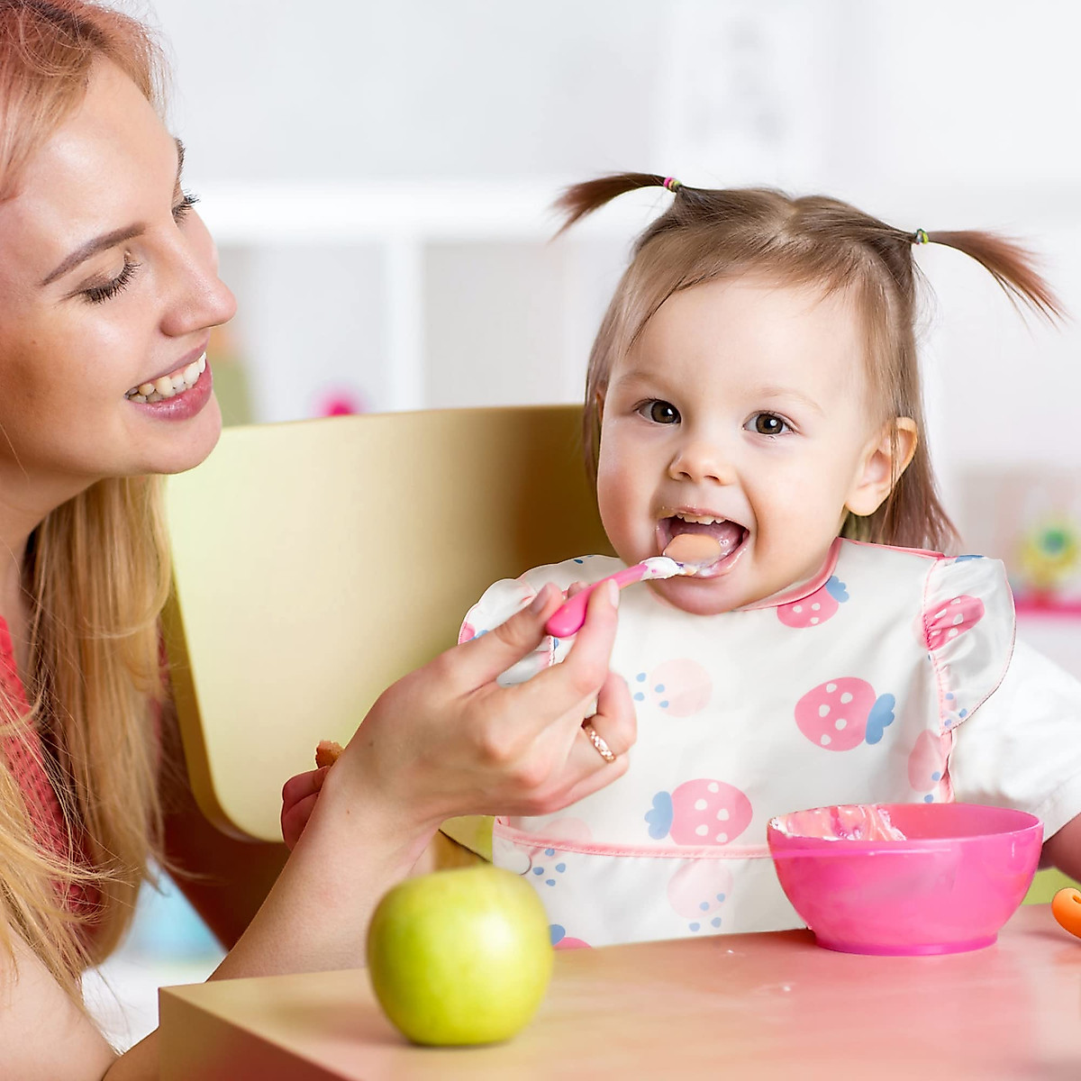 2ooya 3Pcs Mess Proof Bibs for Baby Girls Eating Waterproof Feeding Bib Set with Crumb Catcher Infant Adjustable Teething Bib Sleeveless Food Bibs for Babies, 6-36 Months