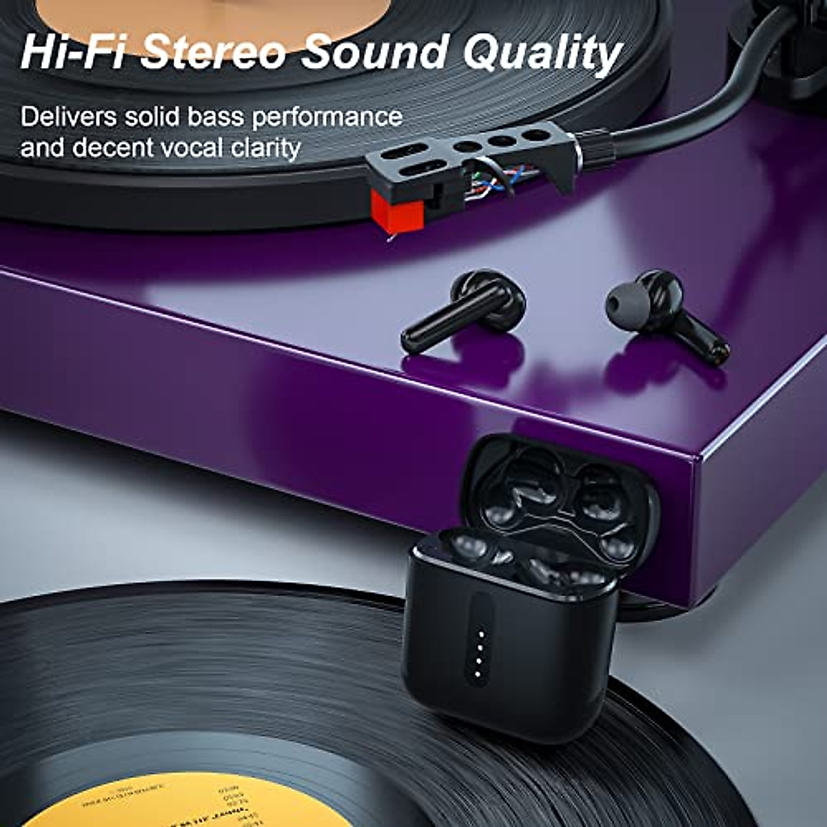 VEECOH True Wireless Earbuds Bluetooth Headphones Deep Bass Earphones,25H Playtime LED Display Touch Control Built-in Microphone in-Ear IPX5 Waterproof Headset for Airpods iPhone Samsung iOS Android