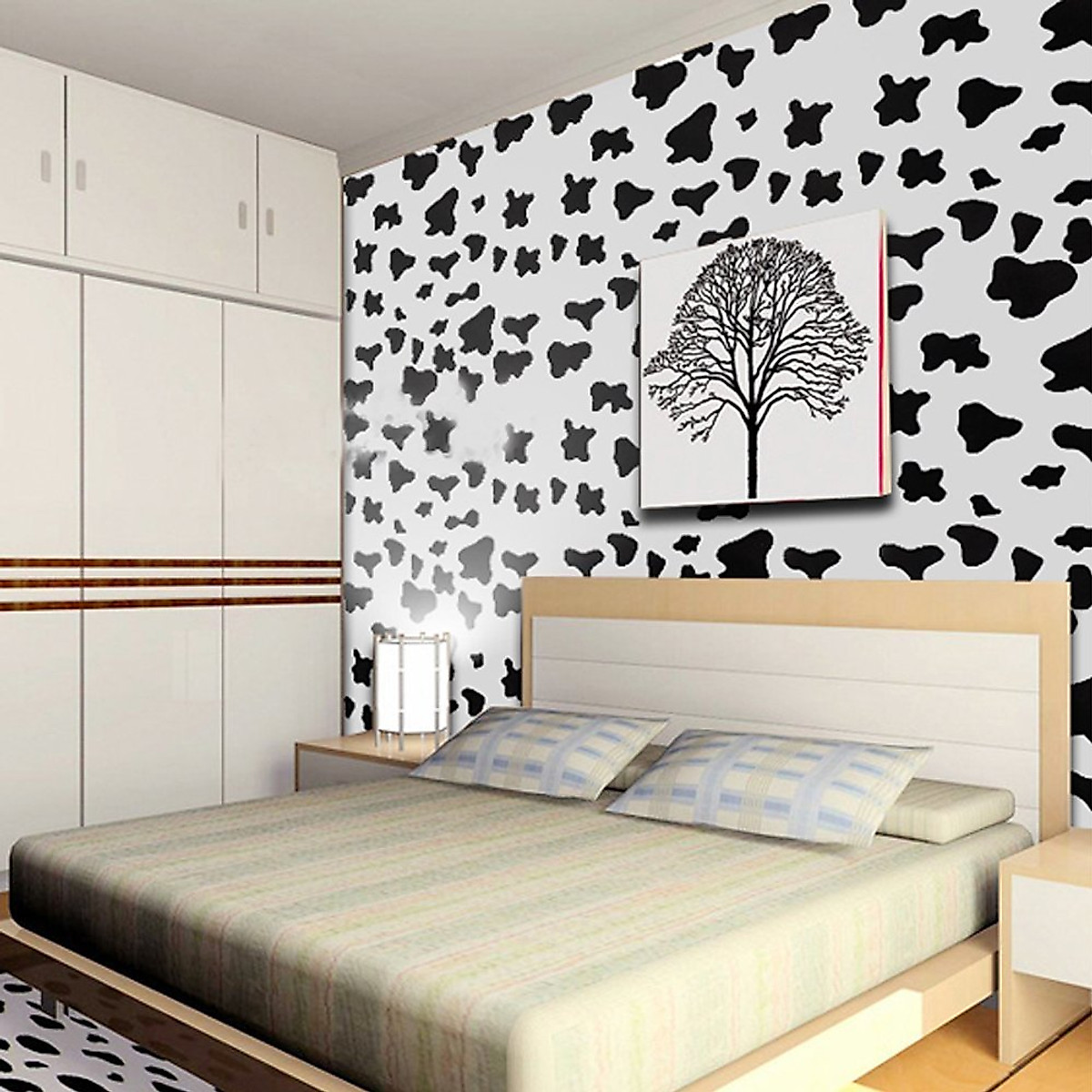 HOYOYO Self-Adhesive Shelf Liners Paper, Removable Self Adhesive Shelf Liner Dresser Drawer Wall Stickers Home Decoration, Black Cow Spot 17.8 x 118 Inches