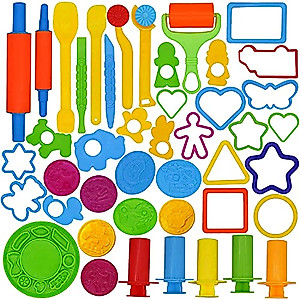 Joyin 44 Pieces Play Dough Accessories Set for Kids, Playdough Tools with Various Plastic Molds, Rolling Pins, Cutters