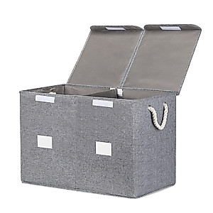 Temary Large Fabric Storage Bin with Lids, Collapsible Storage Organizer with Handles, Storage Basket Fabric Box for Shelf, Home, Closet, Bedroom, 24 ½"x13 x16 (Grey)