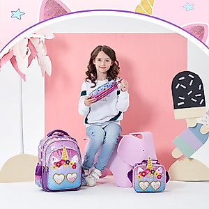 Unicorn Backpack for Girls 16" Backpacks for Girls for School Sequin Backpack with Lunch Box for Elementary Girls Students