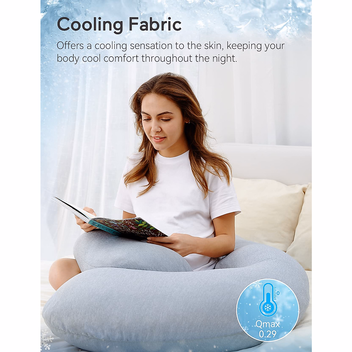 Momcozy Pregnancy Pillows with Cooling Cover, U-Shaped Full Body Maternity Pillow for Side Sleepers 57 Inch - Support for Back, Hip, Belly, Legs for Pregnant Women