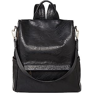 FOXLOVER Backpack Purse for Women Fashion Convertible Leather Shoulder Handbag Ladies Travel Bag Satchel Rucksack (Black)