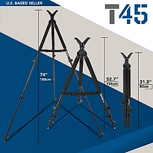Tactical45 Convertible Tripod Shooting Sticks for Hunting Rifles 74in - Telescopic Monopod, Bipod, Tripod 360 Degree Swivel V Yoke Rifle Rest for Shooting with 90 Degree Swing Leg and Adjustable Feet
