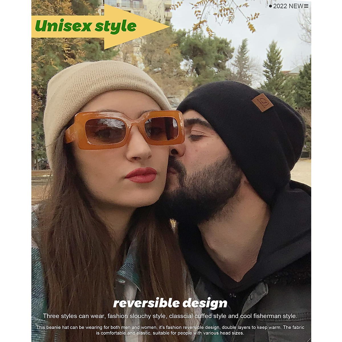 jaxmonoy Wool Cashmere Slouchy Knit Beanies Winter Hats for Women Men Soft Warm Double Layer Reversible Lightweight Slouch Cuffed Skull Beanie Cap - Black