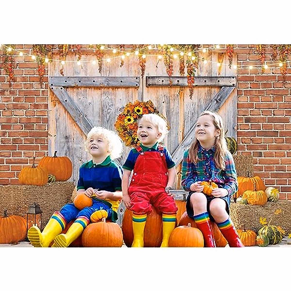 LIVUCEE 10x8ft Polyester Fall Rustic Farm Door Photography Backdrop Autumn Thanksgiving Pumpkin Harvest Barn Background for Children Birthday Party Banner Decoration Photobooth