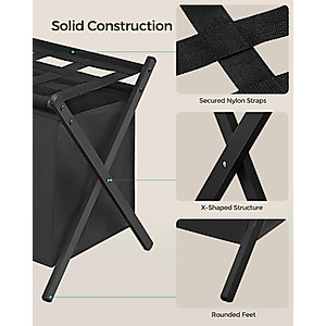 SONGMICS 2 Pack Luggage Rack with Removable Laundry Bag, Set of 2 Suitcase Stands for Guest Room, Foldable for Space-Saving Storage, Steel Frame, Hotel, Bedroom, Black URLR005B02