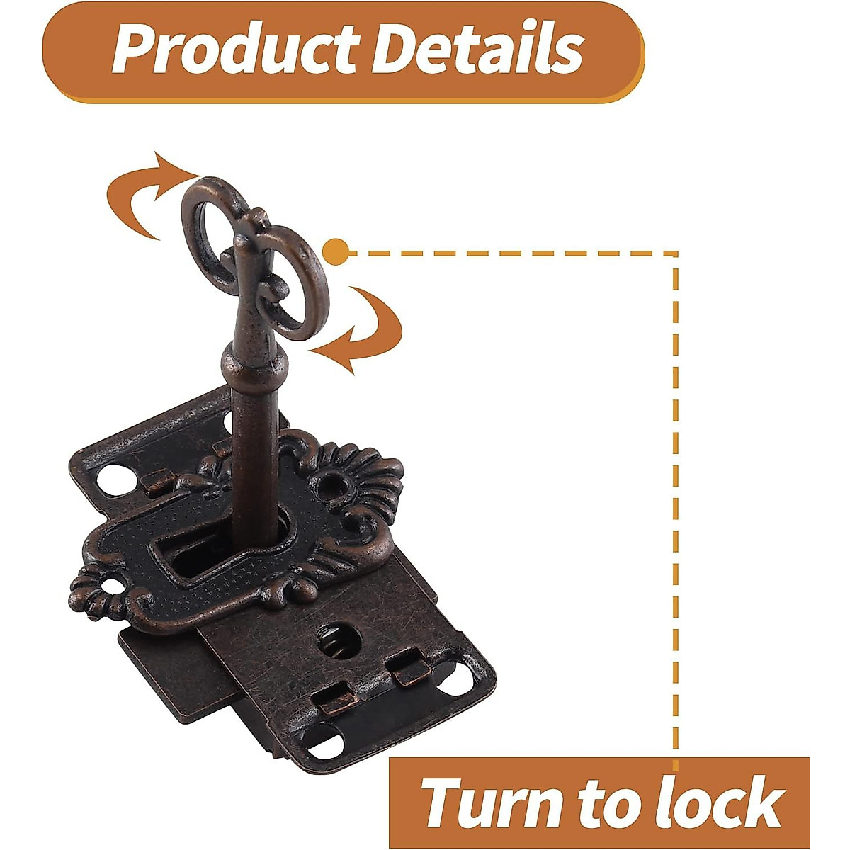 Kyuionty 2 Sets Skeleton Key Lock Decorative Antique Red Bronze Cabinet Lock with Key for Chest Cupboard Furniture