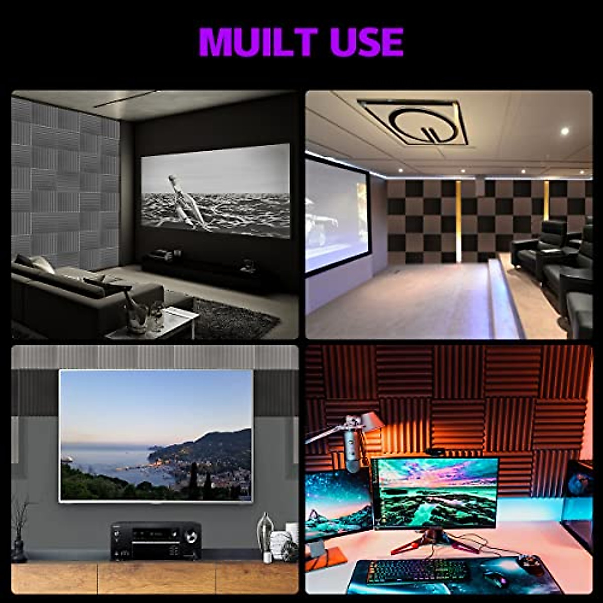 12 Pack Self-Adhesive Acoustic Panels, 12"X 12"X1" Sound Proof Foam Panels, High Density Soundproof Wall Panels for Home Studio, Acoustic Foam Wedges Absorbing Noise (Black)