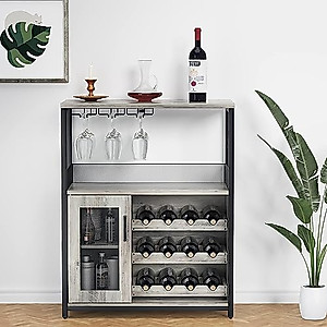 Entcook Wine Bar Cabinet with Storage,Small Liquor Cabinet,Bar Cabinet with Glass Holder for Apartment,Bar,Kitchen,Dining Room,Home Decor,36x27 inches Gray & Black