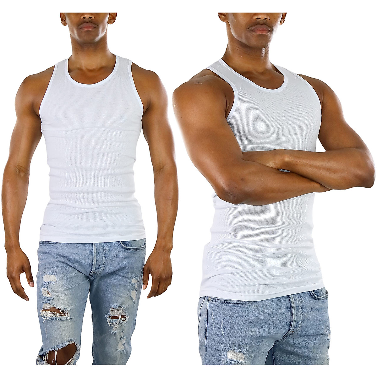 ToBeInStyle Men's Single A-Shirt Tank Top Undershirt- White - S