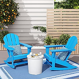WestinTrends Malibu Outdoor Rocking Chair Set of 2, All Weather Resistant Poly Lumber Classic Porch Rocker Chair, 350 lbs Support Patio Lawn Plastic Adirondack Chair, Pacific Blue