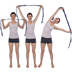 Stretch Strap with Loops for Physical Therapy, Flexibility, Range of Motion and Workouts with Exercise Book. Non-Elastic Band for Yoga, Pilates. Stretch Out Hamstring, Knee, calf, Back, Shoulder