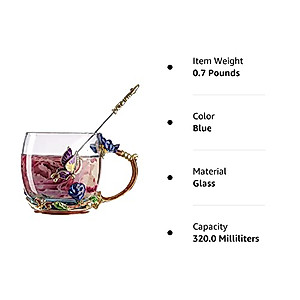 NOVIIML els Butterfly Flower Tea Cup, Glass Coffee Mugs with Spoon, Valentines Mothers Day Graduation Christmas Gifts for Women Wife Mom Her Grandma Girls Teacher Friends, Birthday Present Idea