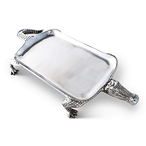 Arthur Court Designs Aluminum Alligator Figural Platter Food Serving Tray Florida Gator Theme Metal Artisan Quality Hand Polished Tarnish-Free 21 inch x 11 inch