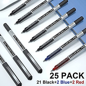 Shuttle Art RollerBall Pens, 25 Pack(21 black 2 blue 2 red) Fine Point Roller Ball Pens, 0.5mm Liquid Ink Pens for Writing Journaling Taking Notes School Office